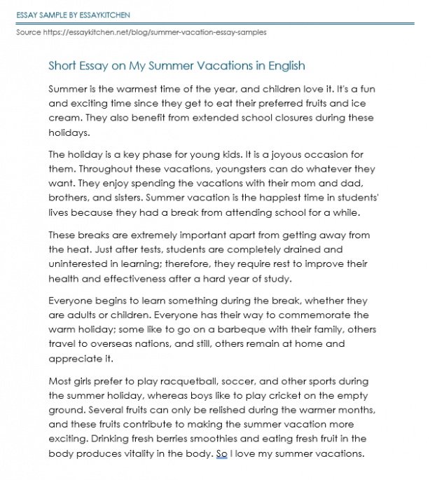 Examples Of Great Essays About My Summer Vacation